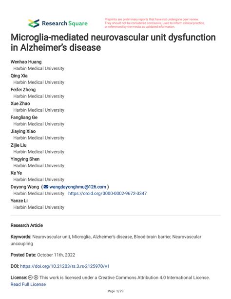 Pdf Microglia Mediated Neurovascular Unit Dysfunction In Alzheimers Disease