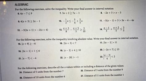 Solved Algebraic For The Following Exercises Solve The