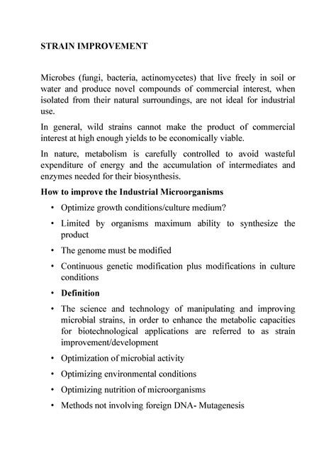 Strain Improvement Strain Improvement Microbes Fungi Bacteria