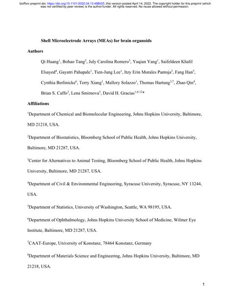 PDF Shell Microelectrode Arrays MEAs For Brain Organoids