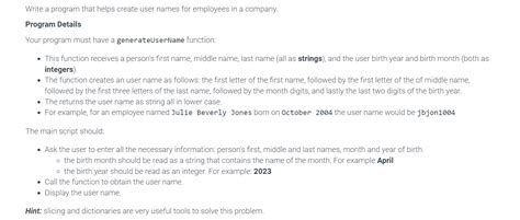 Solved Write A Program That Helps Create User Names For Chegg Com