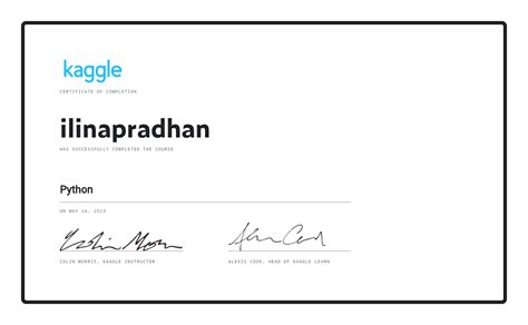 Ilina Pradhan Completed The Python Course On Kaggle