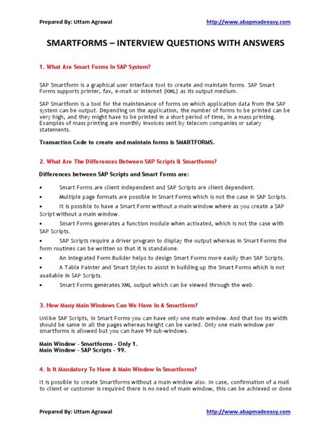 40 Smartforms Interview Questions With Answers Sap Abap Pdf