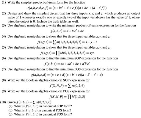 solved 1 write the simplest product of sums form for the
