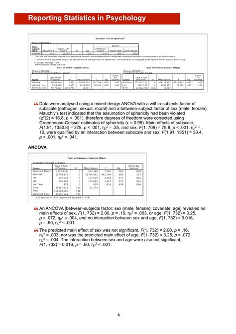 Reporting Statistics In Psychology Pdf Science
