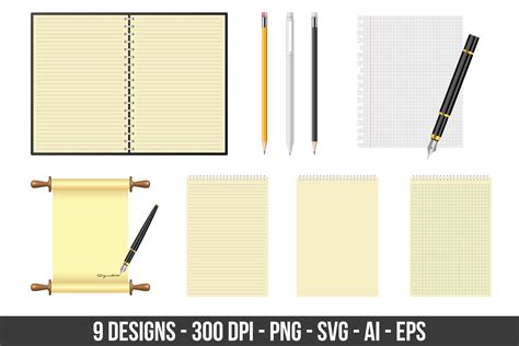 Notebook With Pencil Pen And Ink Pen Graphic By Creativeclipcloud Creative Fabrica