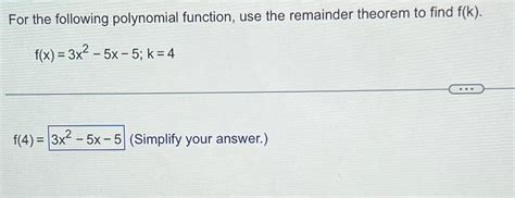 solved for the following polynomial function use the