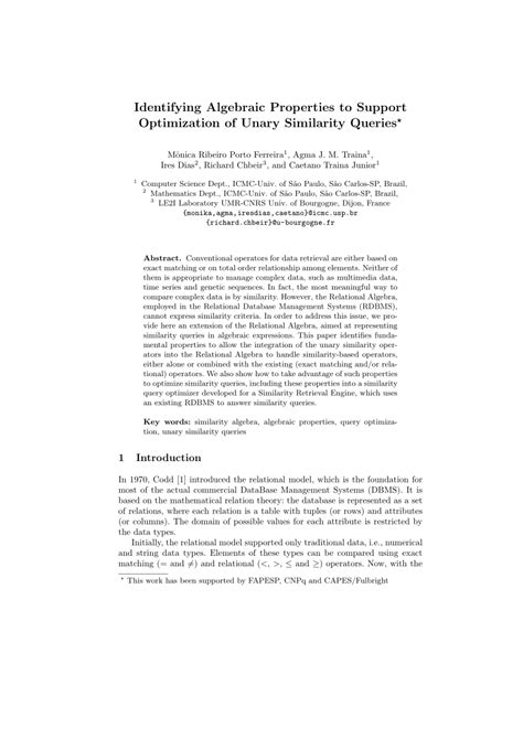 Pdf Identifying Algebraic Properties To Support Optimization Of Unary