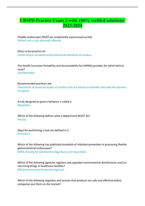 Cbspd Practice Exam 2basics Of Flexible Endoscope Reprocessing2023 Cbspd Cbspd Stuvia Us