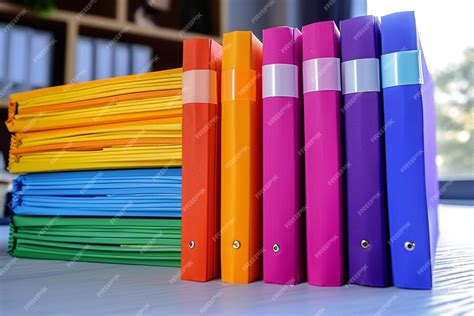 premium photo office essentials multi colored file folders neatly stacked on a table