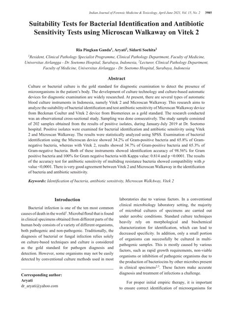 Pdf Suitability Tests For Bacterial Identification And Antibiotic Sensitivity Tests Using