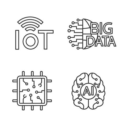 Artificial Intelligence Linear Icons Set Thin Line Contour Symbols