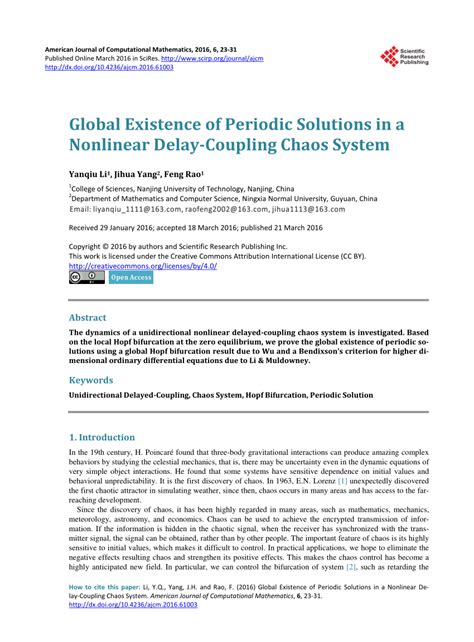 Pdf Global Existence Of Periodic Solutions In A Nonlinear Delay