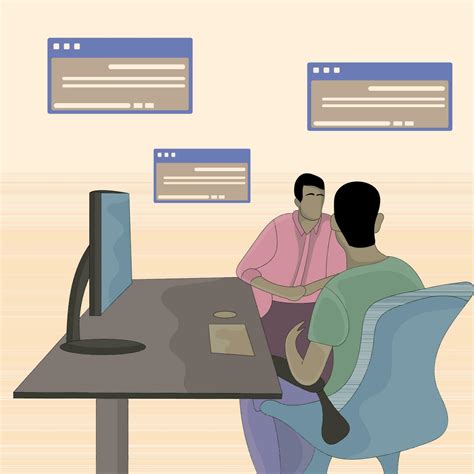 Flat Two Men Discussing Using Computer Design 24667663 Vector Art At Vecteezy
