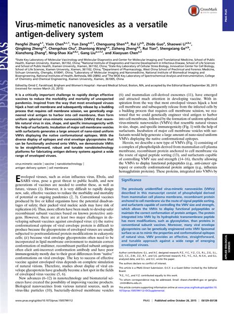 Pdf Virus Mimetic Nanovesicles As A Versatile Antigen Delivery System