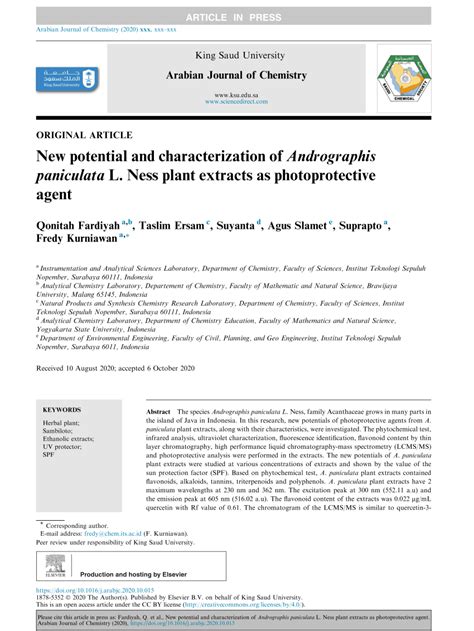 Pdf New Potential And Characterization Of Andrographis Paniculata L Ness Plant Extracts As