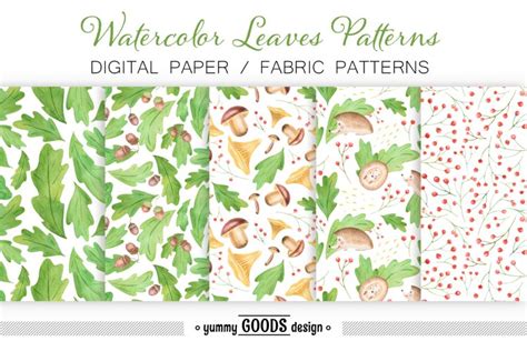 Leaves Digital Paper Seamless Patterns Oak Leaf Patterns