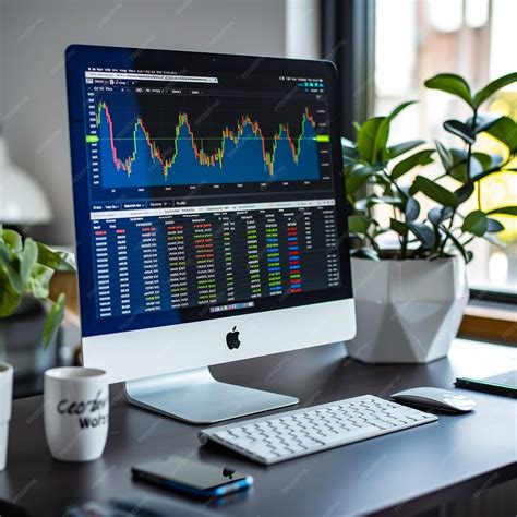 A Computer Monitor With A Graph On The Screen And A Keyboard On The Desk Premium Ai Generated