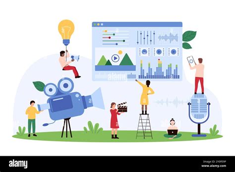 Video Editing Film Montage Using Software Mobile App Tiny People With Microphone And