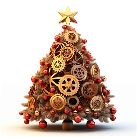 There Is A Christmas Tree Made Of Gears And Gold Stars Generative Ai