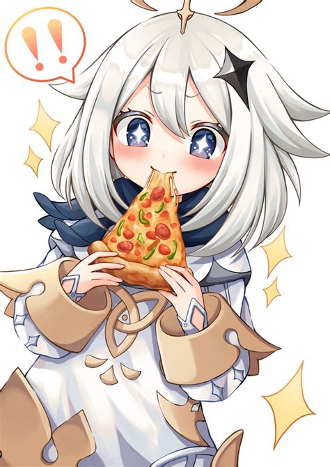Paimon Loves Pizza Genshin Impact R2dgirlseatingcutely