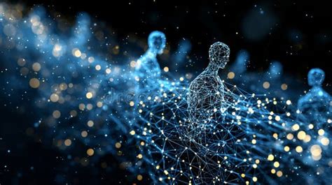 Interconnected Human Figures In Glowing Blue And Gold Digital Art Stock Image Image Of Figures