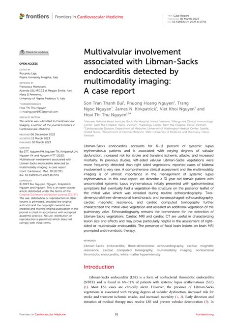 Pdf Multivalvular Involvement Associated With Libman Sacks Endocarditis Detected By