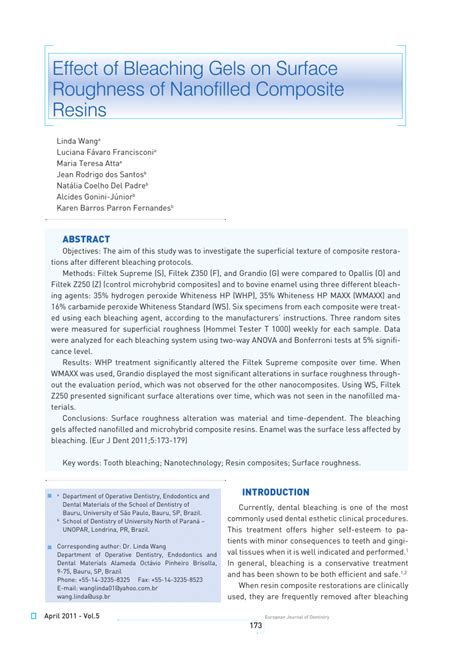 Pdf Effect Of Bleaching Gels On Surface Roughness Of Nanofilled