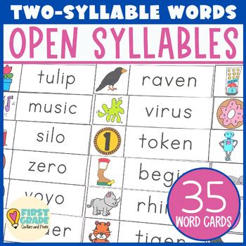 Two Syllable Words Open Syllables Word Cards VCV Multisyllabic TPT