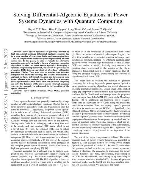pdf solving differential algebraic equations in power systems