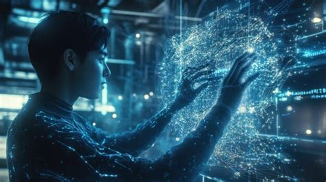 Man Interacting With A Digital Network Representation Premium Ai Generated Image