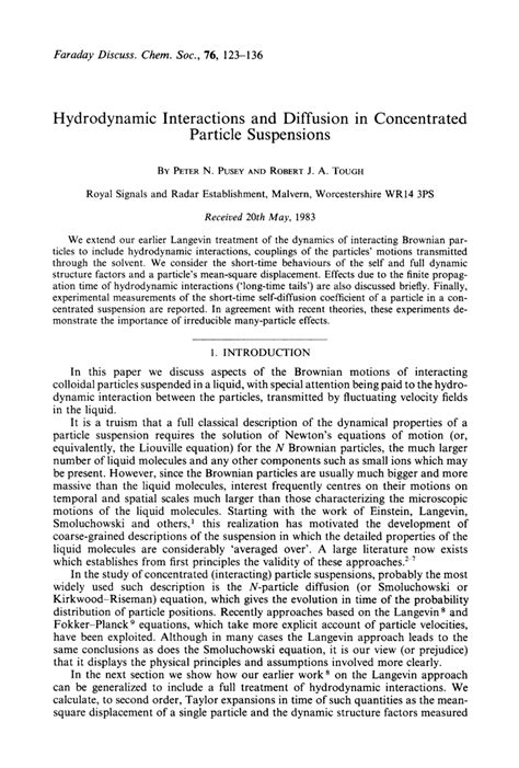 Pdf Hydrodynamic Interactions And Diffusion In Concentrated Particle