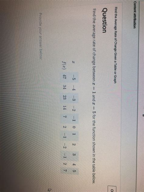 Solved Find The Average Rate Of Change Given A Table Or Chegg