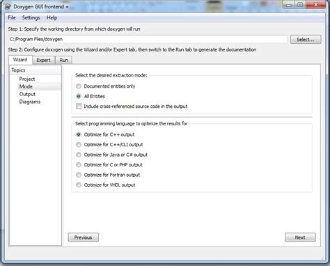 doxygen doxywizard next button is disabled stack overflow