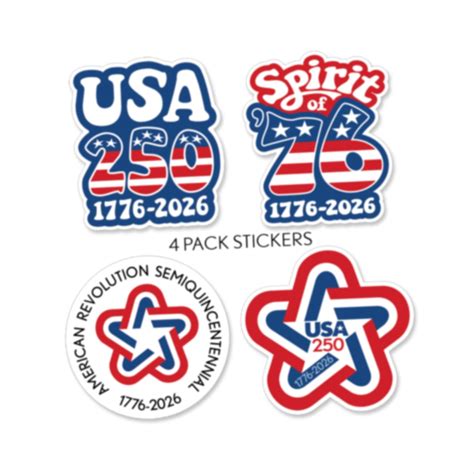 4 Pack Stickers Usa 250 Semiquincentennial Groovy And Retro Designs