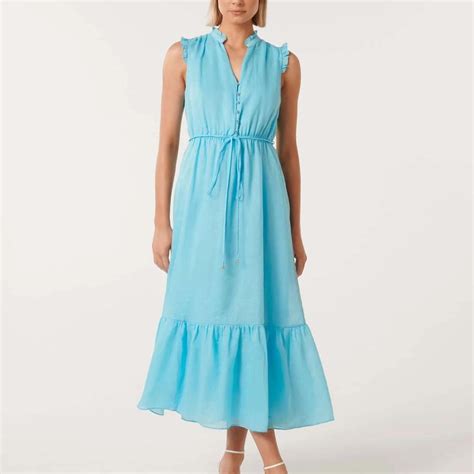 Forever New Blue Dress Buttons Down The Front And Depop