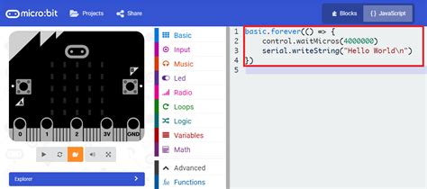Micro Bit JavaScript Blocks Editor Hello World Techtutorialsx