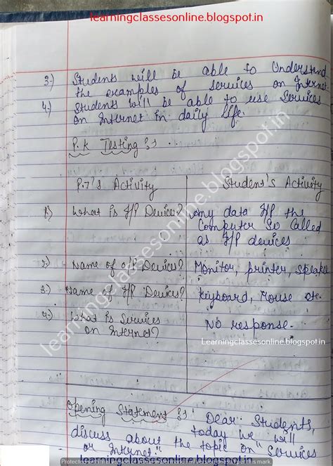 lesson plan for computer science for b ed on services of internet