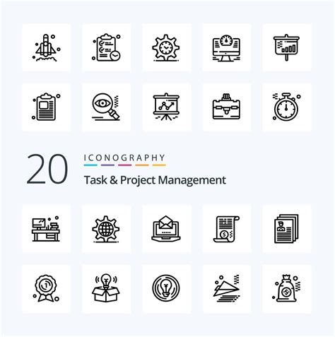 20 Task And Project Management Line Icon Pack Like Attachment Server