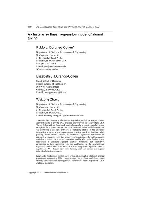 Pdf A Clusterwise Linear Regression Model Of Alumni Giving