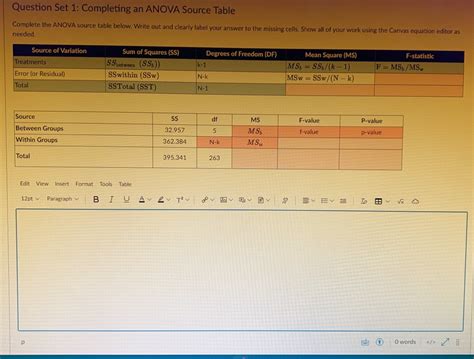 Solved Question Set 1 Completing An Anova Source Table Complete The