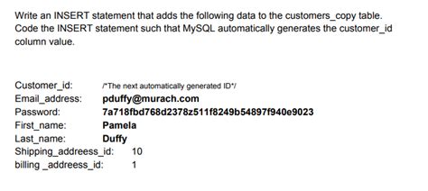 solved write an insert statement that adds the following