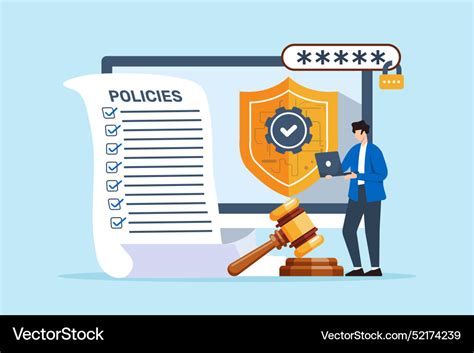 Flat Of Man Developing Cybersecurity Policies Vector Image