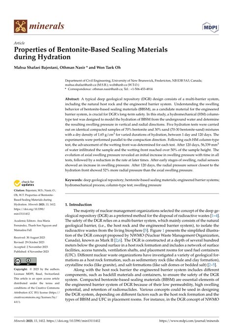 Pdf Properties Of Bentonite Based Sealing Materials During Hydration