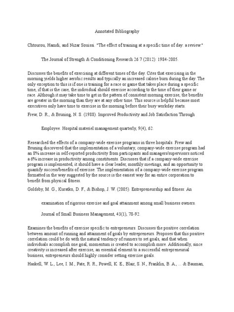 Annotated Bibliography Physical Exercise Physical Fitness