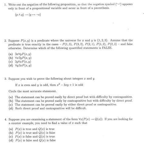 Solved 1 Write Out The Negation Of The Following