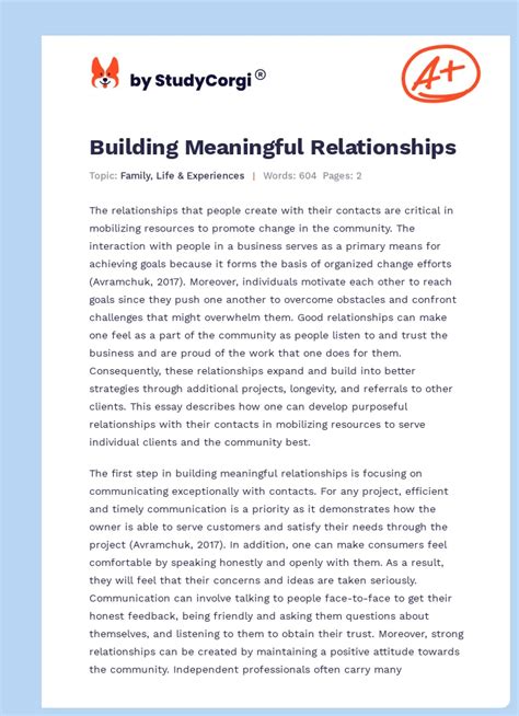 Building Meaningful Relationships Free Essay Example
