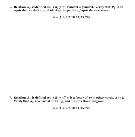 solved 6 relation r2 is defined as x r2 y iff x mod 3 y
