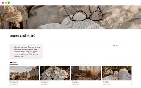 Course Dashboard Student Planner Notion Template