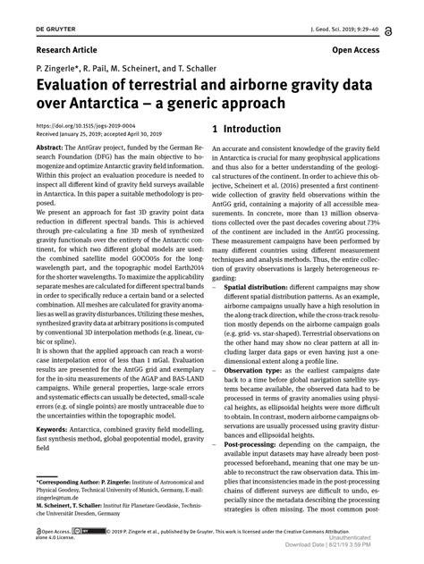 Pdf Evaluation Of Terrestrial And Airborne Gravity Data Over Antarctica A Generic Approach